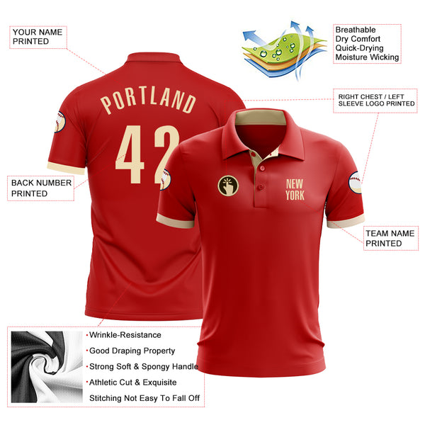 Custom Red Cream Performance Golf Polo Shirt On Sale – FiitgShop