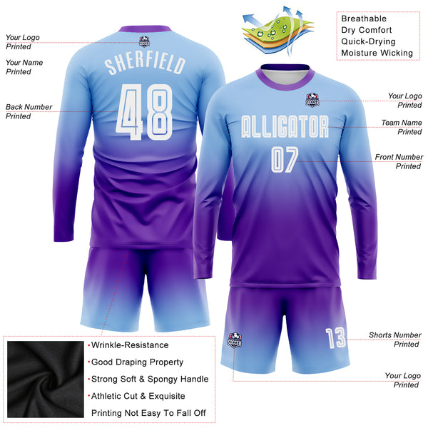 Custom Light Blue White-Purple Sublimation Long Sleeve Fade Fashion ...
