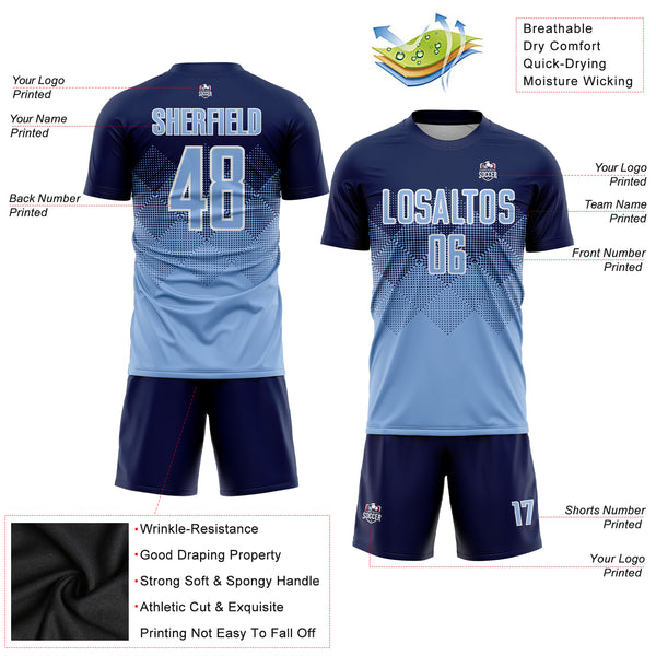 Custom Navy Light Blue-White Sublimation Soccer Uniform Jersey On Sale ...