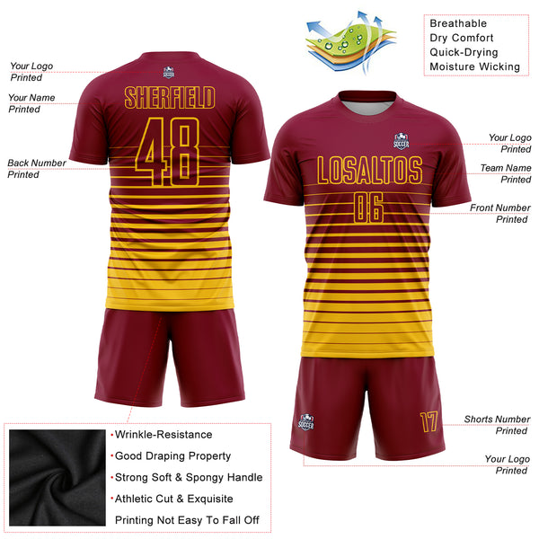 Custom Maroon Yellow Pinstripe Fade Fashion Sublimation Soccer Uniform ...